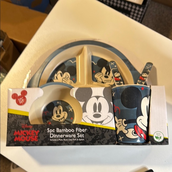 Disney | Kitchen | Disney Mickey Mouse Blue And White Bamboo Dinnerware ...